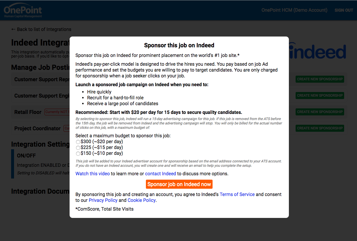 OnePoint Launches Indeed ATS Integration | OnePoint HCM